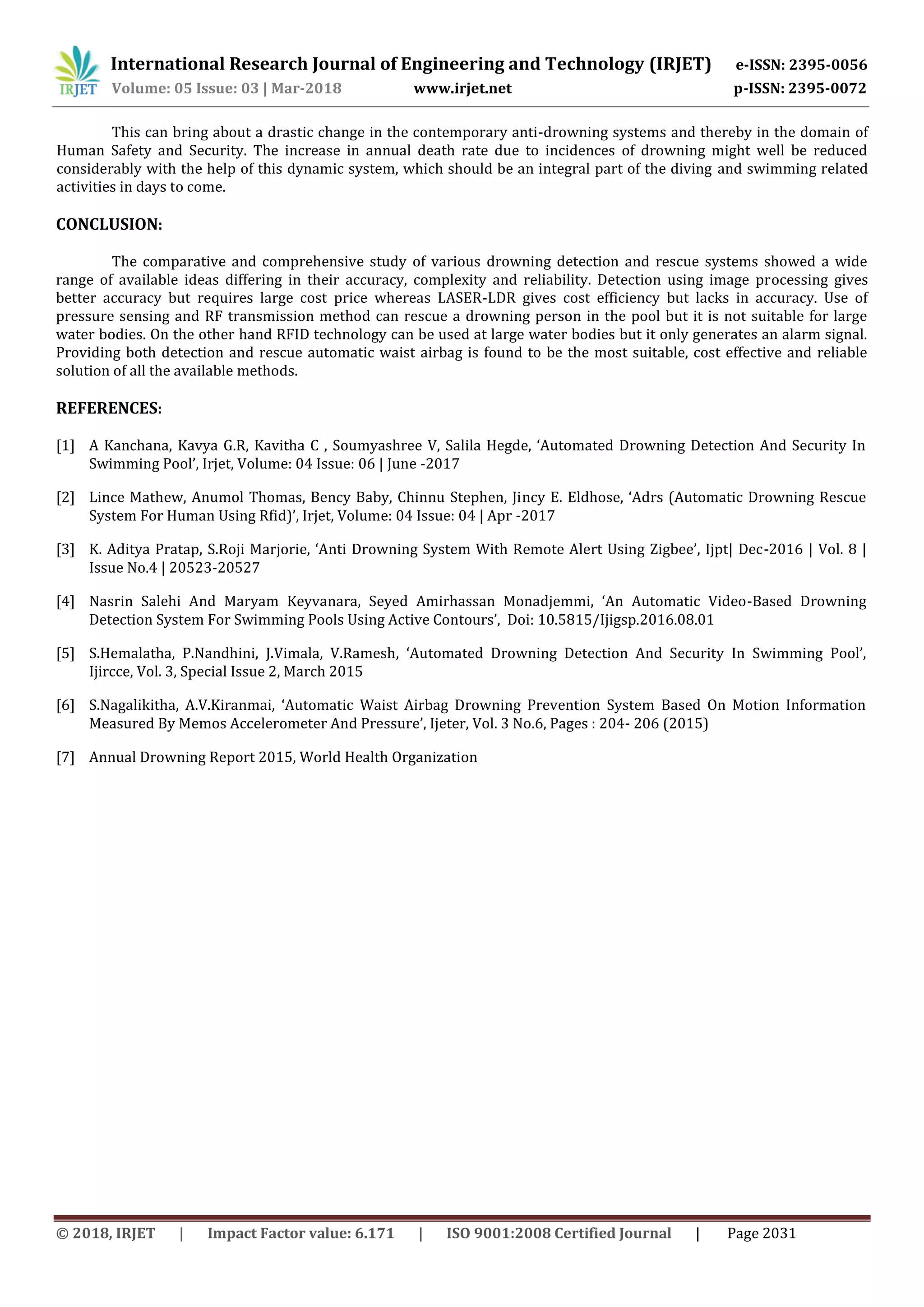 IRJET- Comprehensive Survey of Drowning Detection and Rescue Techniques ...