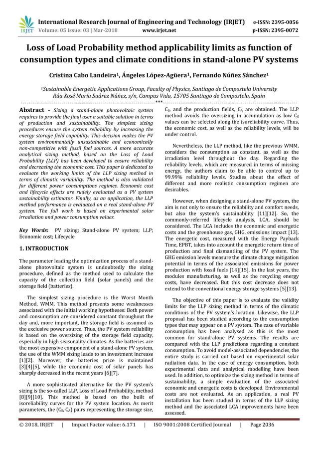 IRJET- Loss of Load Probability Method Applicability Limits as Function ...