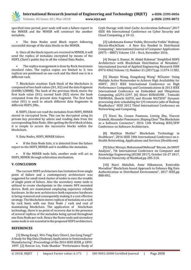 Irjet Generate Distributed Metadata Using Blockchain Technology Within Hdfs Environment Pdf 