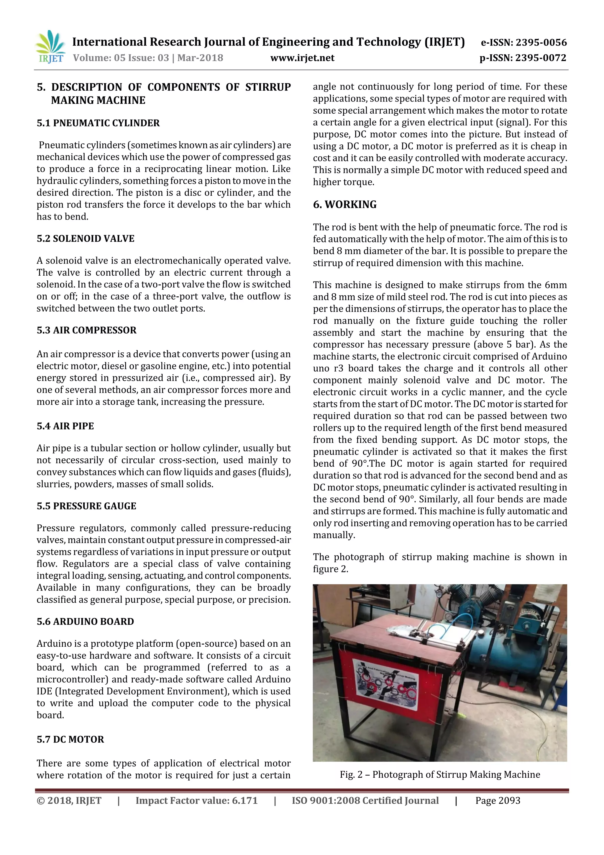 IRJET- Design and Fabrication of Pneumatic Stirrup Making Machine | PDF