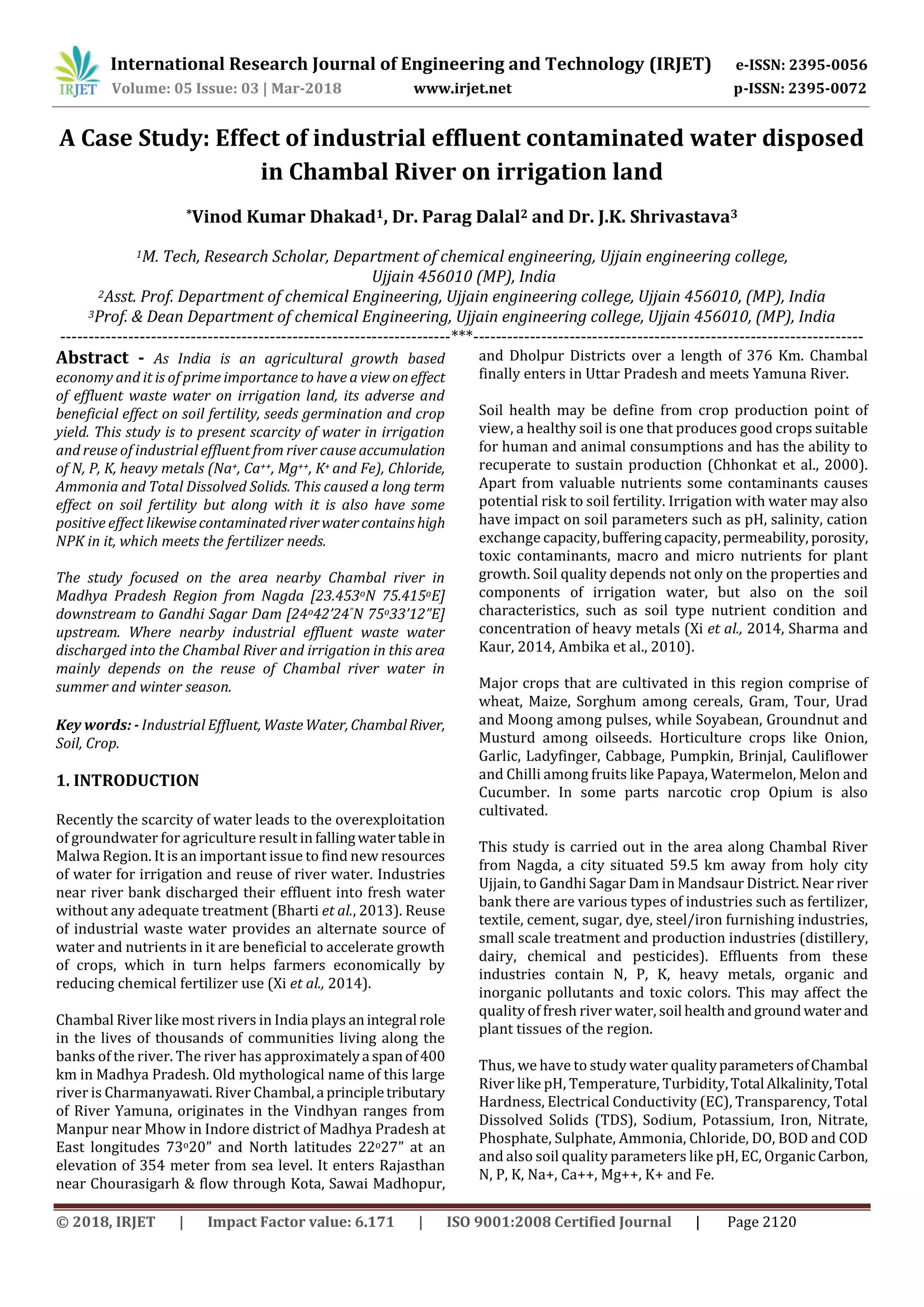IRJET- A Case Study: Effect of Industrial Effluent Contaminated Water ...