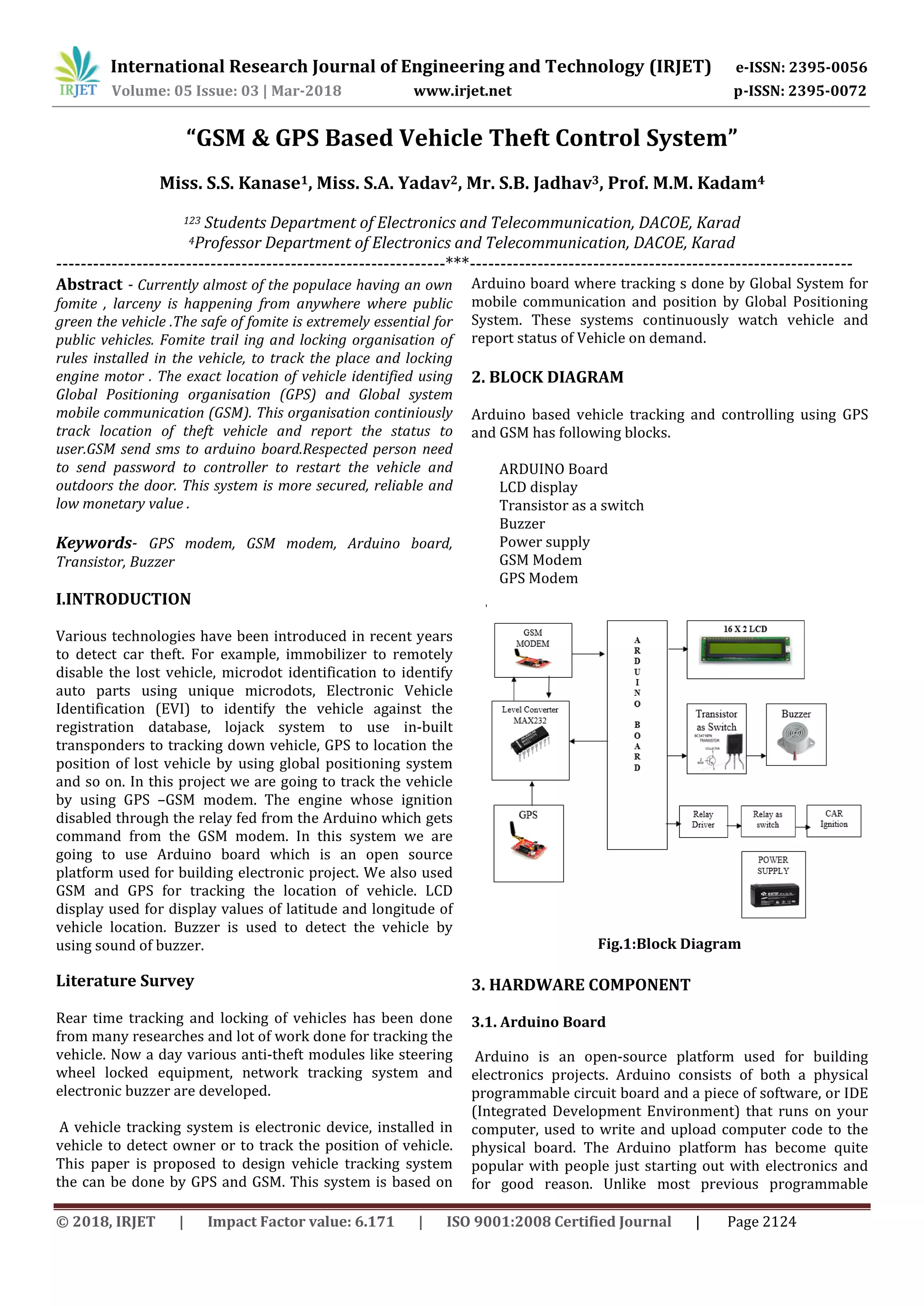 IRJET- GSM & GPS Based Vehicle Theft Control System | PDF