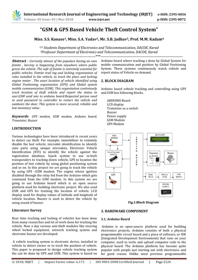 IRJET- GSM & GPS Based Vehicle Theft Control System | PDF