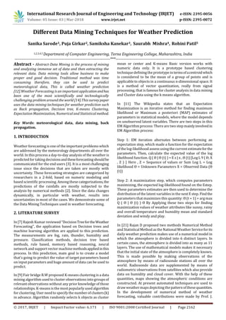 IRJET- Different Data Mining Techniques for Weather Prediction | PDF