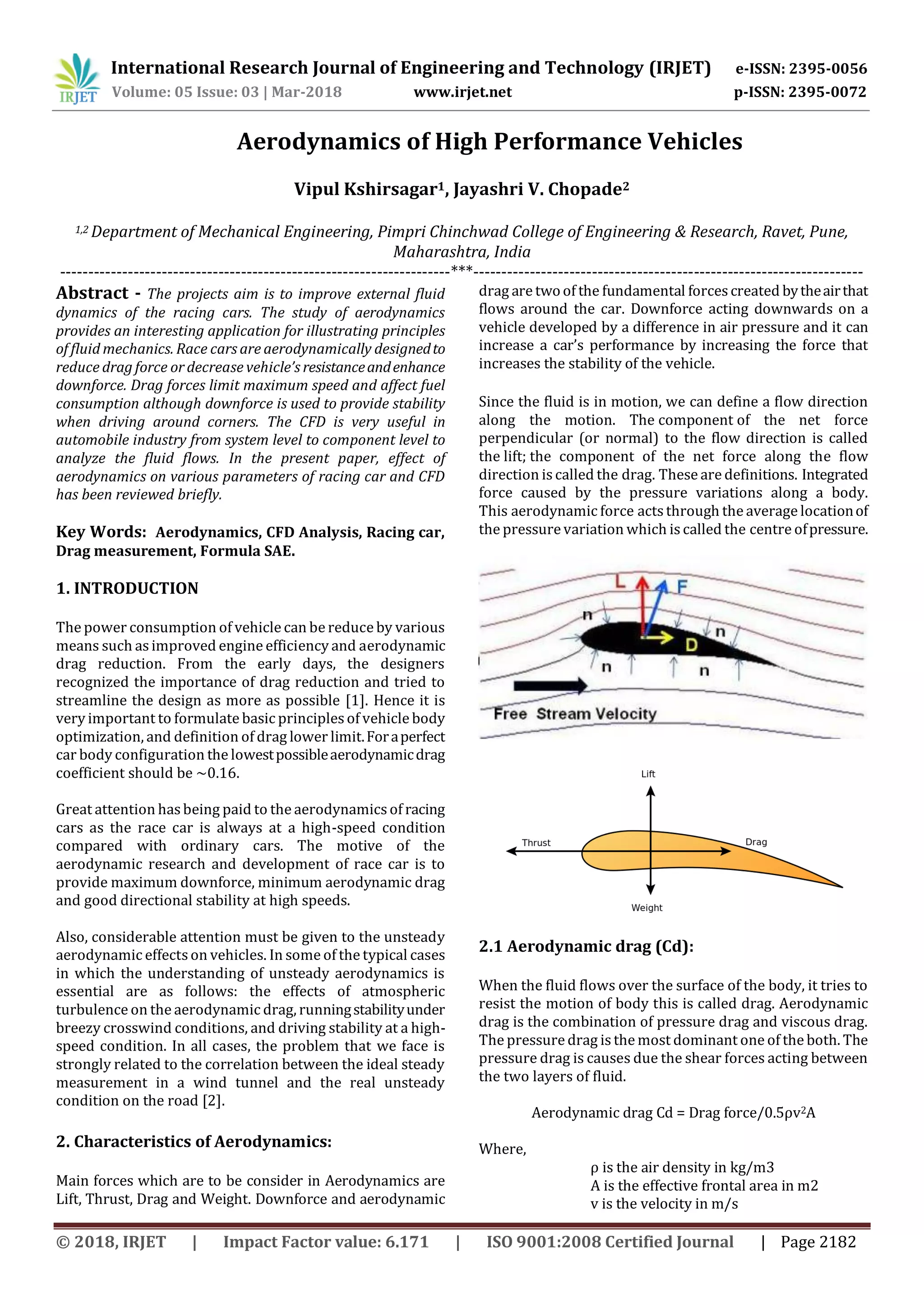 IRJET- Aerodynamics of High Performance Vehicles | PDF