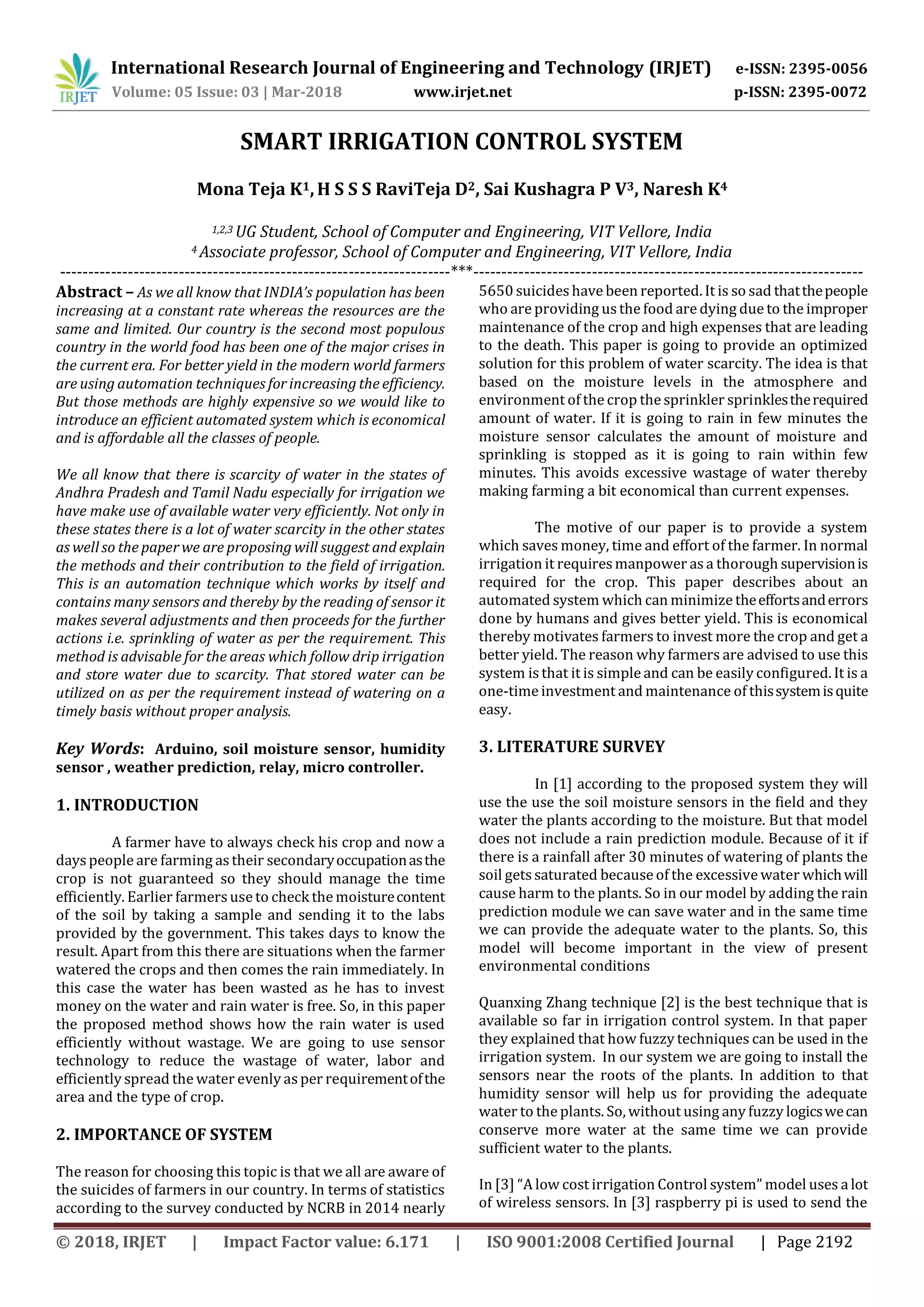 IRJET- Smart Irrigation Control System | PDF