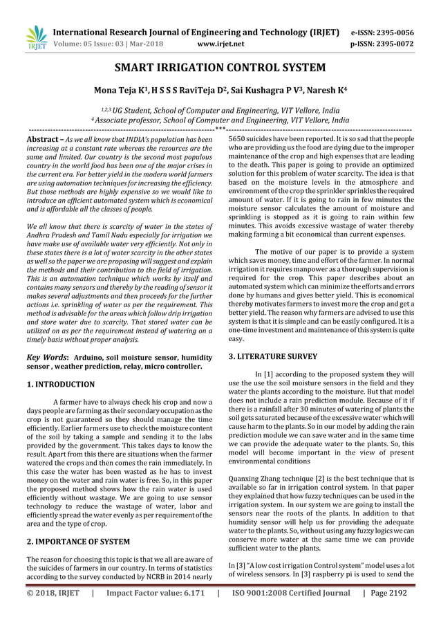 IRJET- Smart Irrigation Control System | PDF