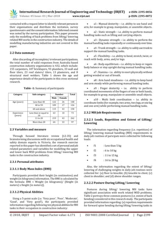 IRJET- Modelling Back Problems from Lifting and Lowering Tasks in ...