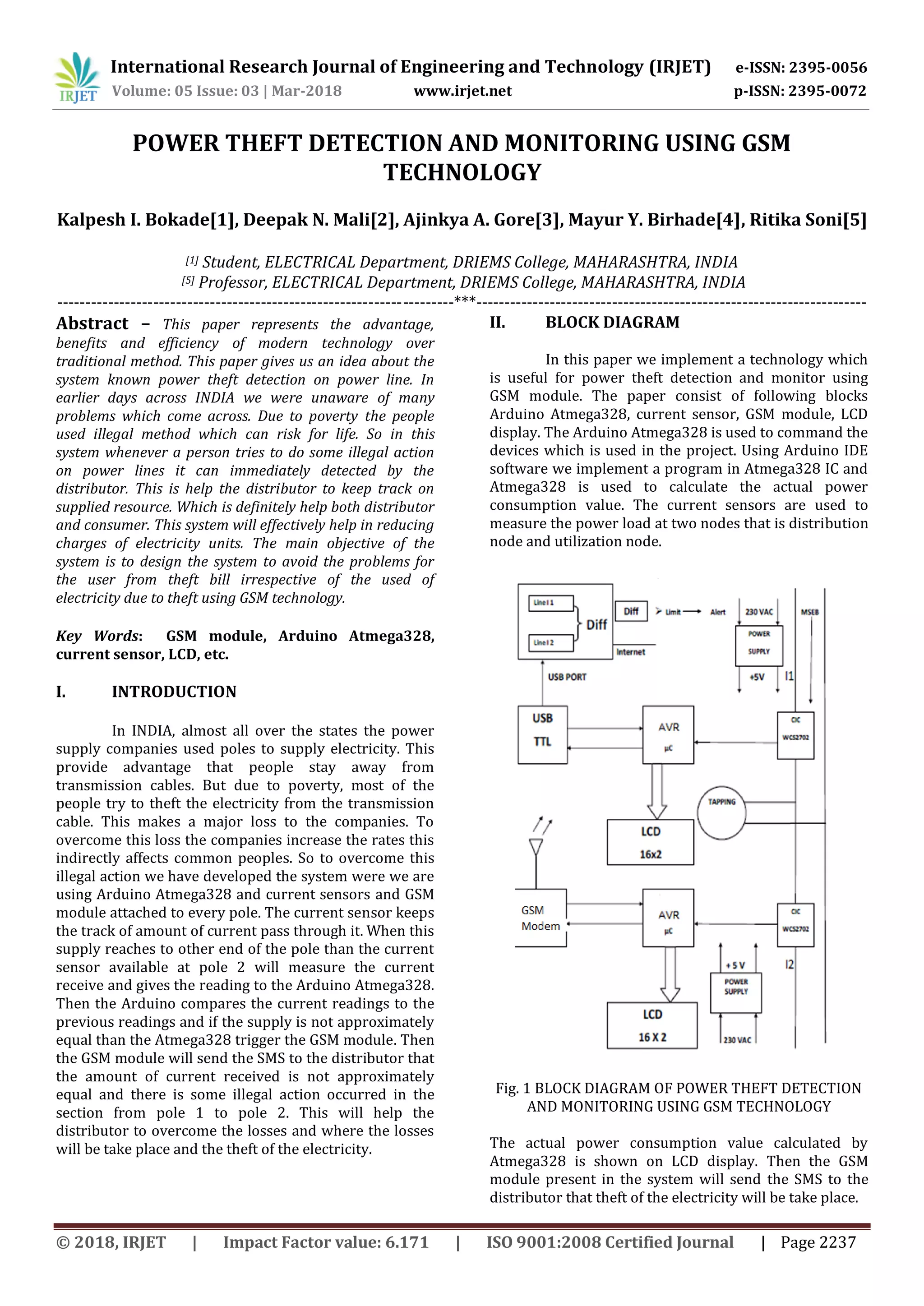 IRJET- Power Theft Detection and Monitoring using GSM Technology | PDF