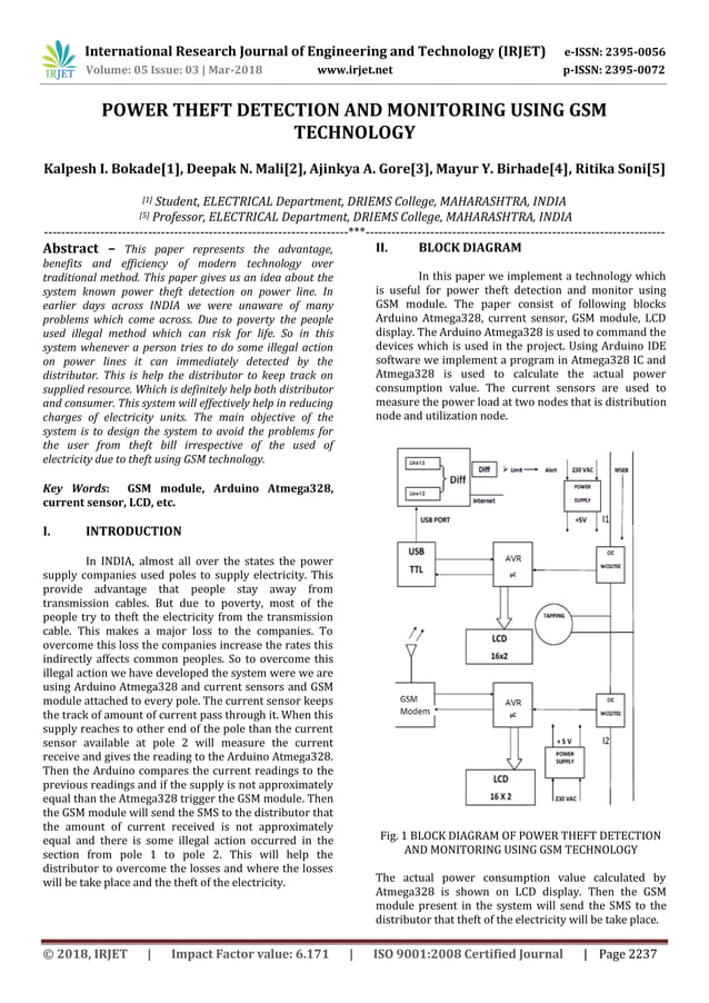 IRJET- Power Theft Detection and Monitoring using GSM Technology | PDF