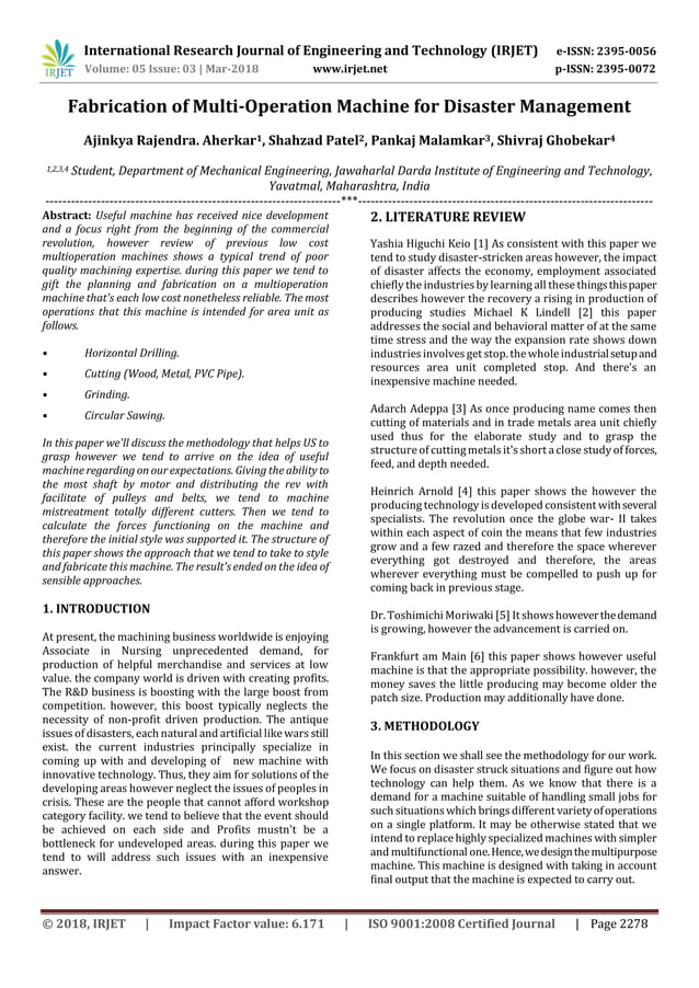 IRJET- Fabrication of Multi-Operation Machine for Disaster Management | PDF