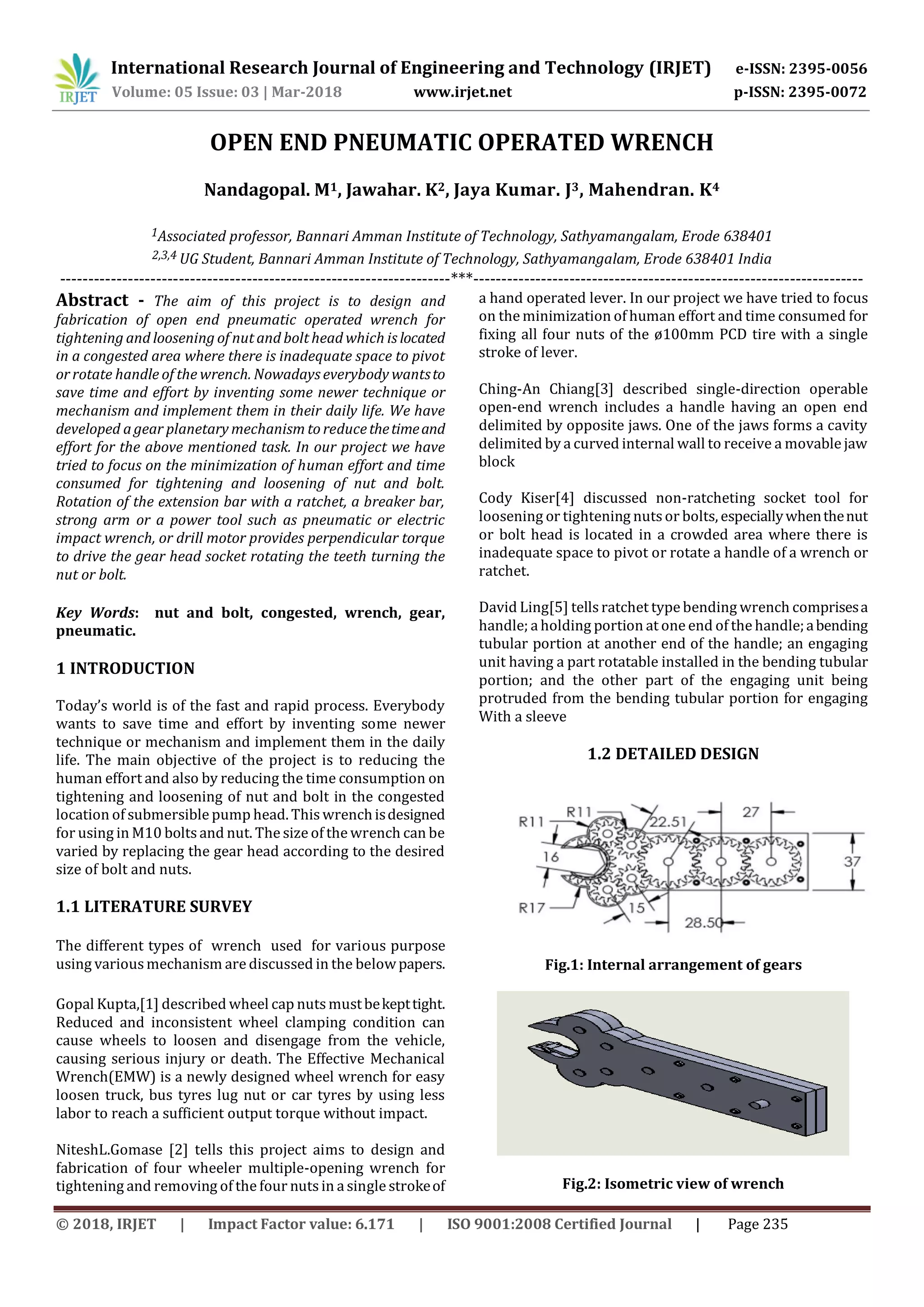 IRJET- Open End Pneumatic Operated Wrench | PDF