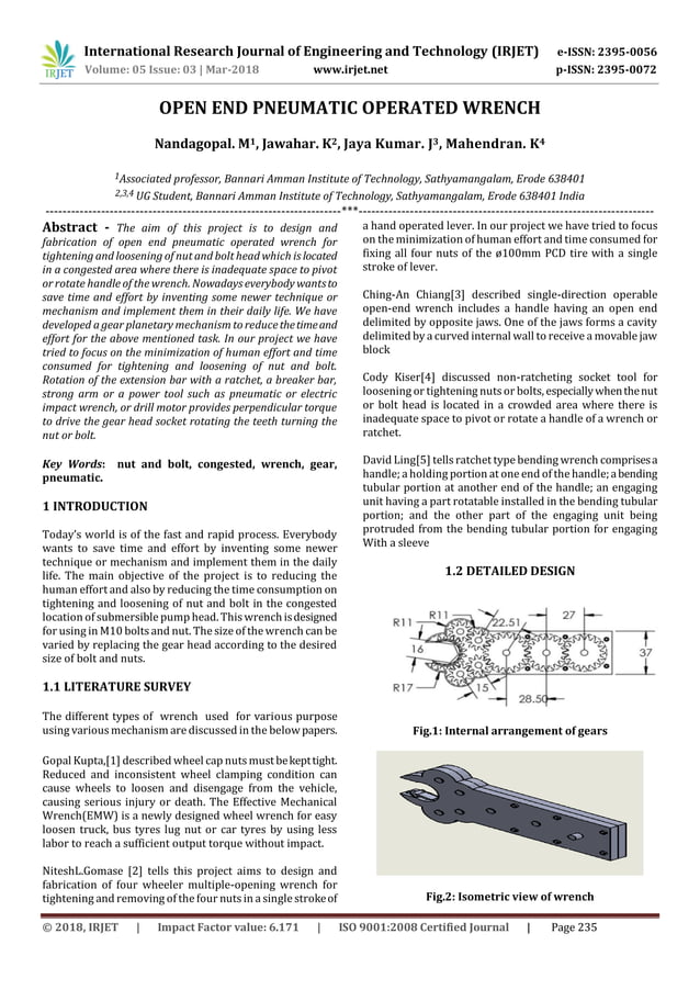 IRJET- Open End Pneumatic Operated Wrench | PDF | Sports Equipment | Sports