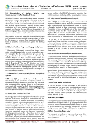 IRJET- FASSBTR : Fingerprint Authentication System Security using Barcode and Template Revamping ...