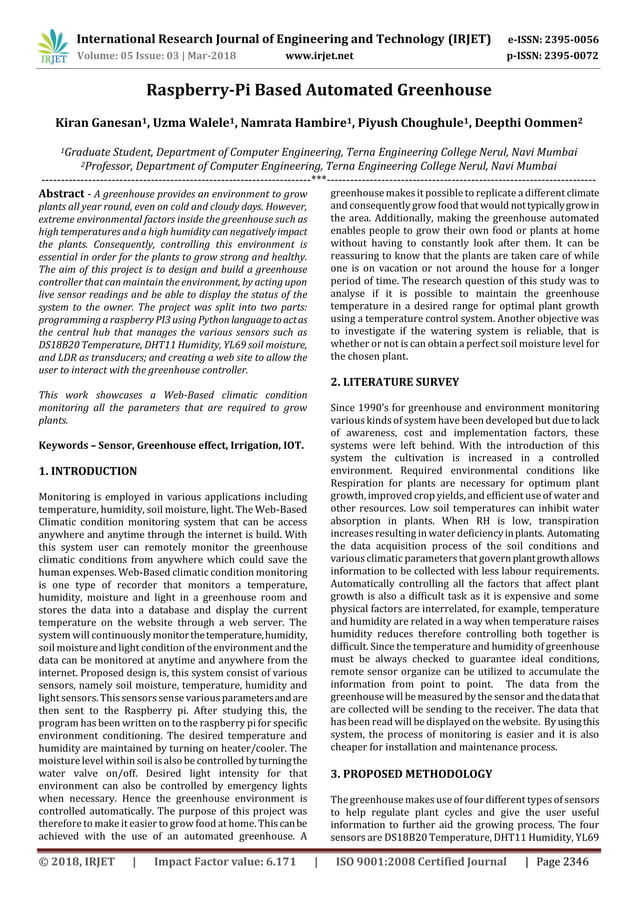 IRJET- Raspberry-Pi Based Automated Greenhouse | PDF