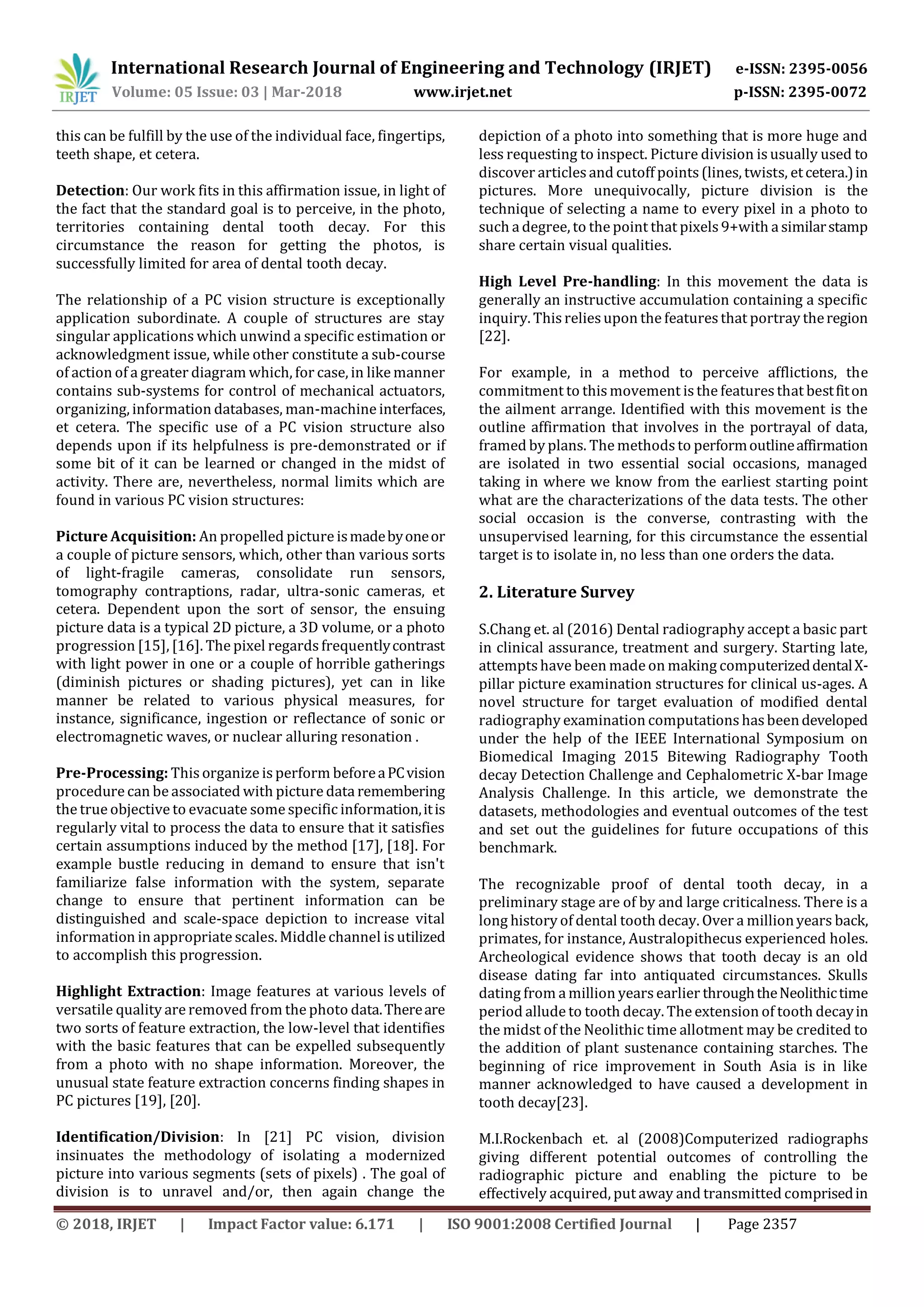 IRJET- A Review on Automatic Detection of Dental Tooth Decay in ...