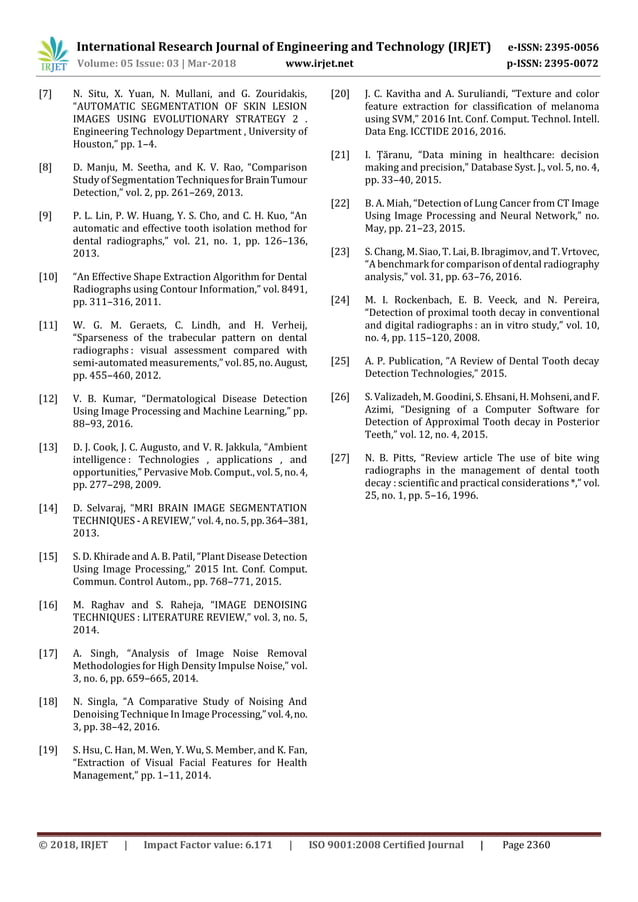 IRJET- A Review on Automatic Detection of Dental Tooth Decay in ...