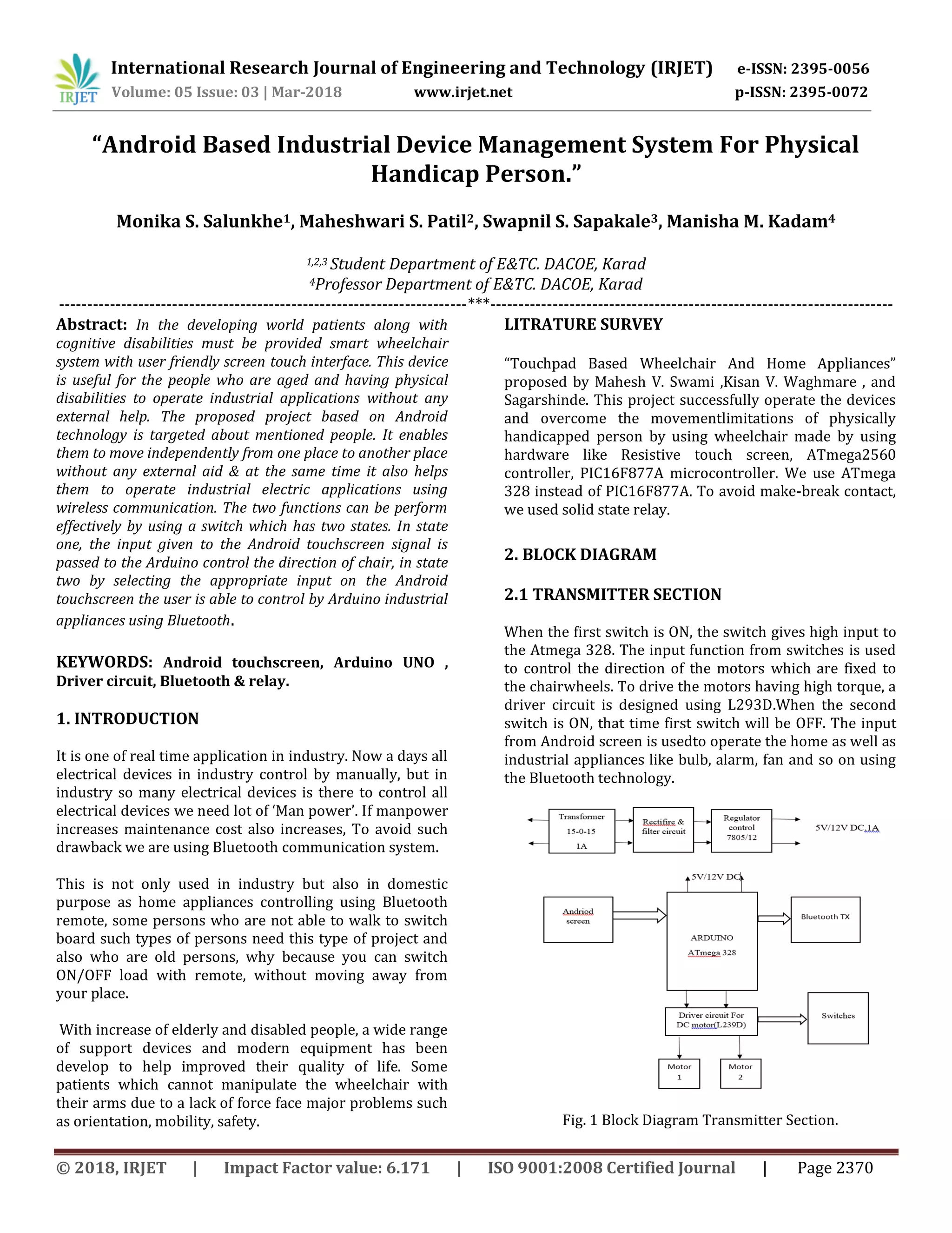 IRJET- Android Based Industrial Device Management System for Physical Handicap Person. | PDF