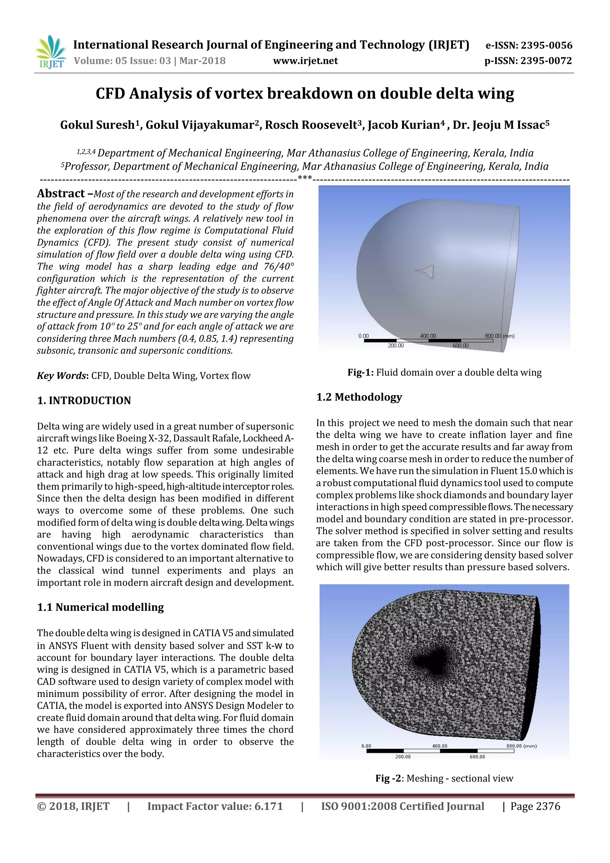 IRJET- CFD Analysis of Vortex Breakdown on Double Delta Wing | PDF