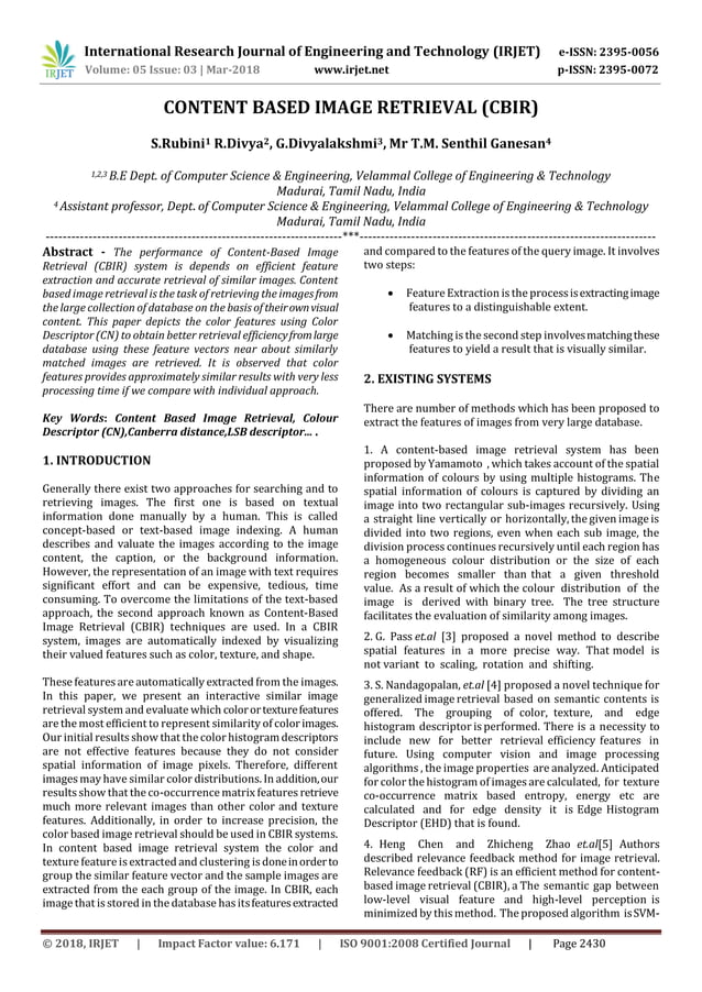 IRJET- Content Based Image Retrieval (CBIR) | PDF
