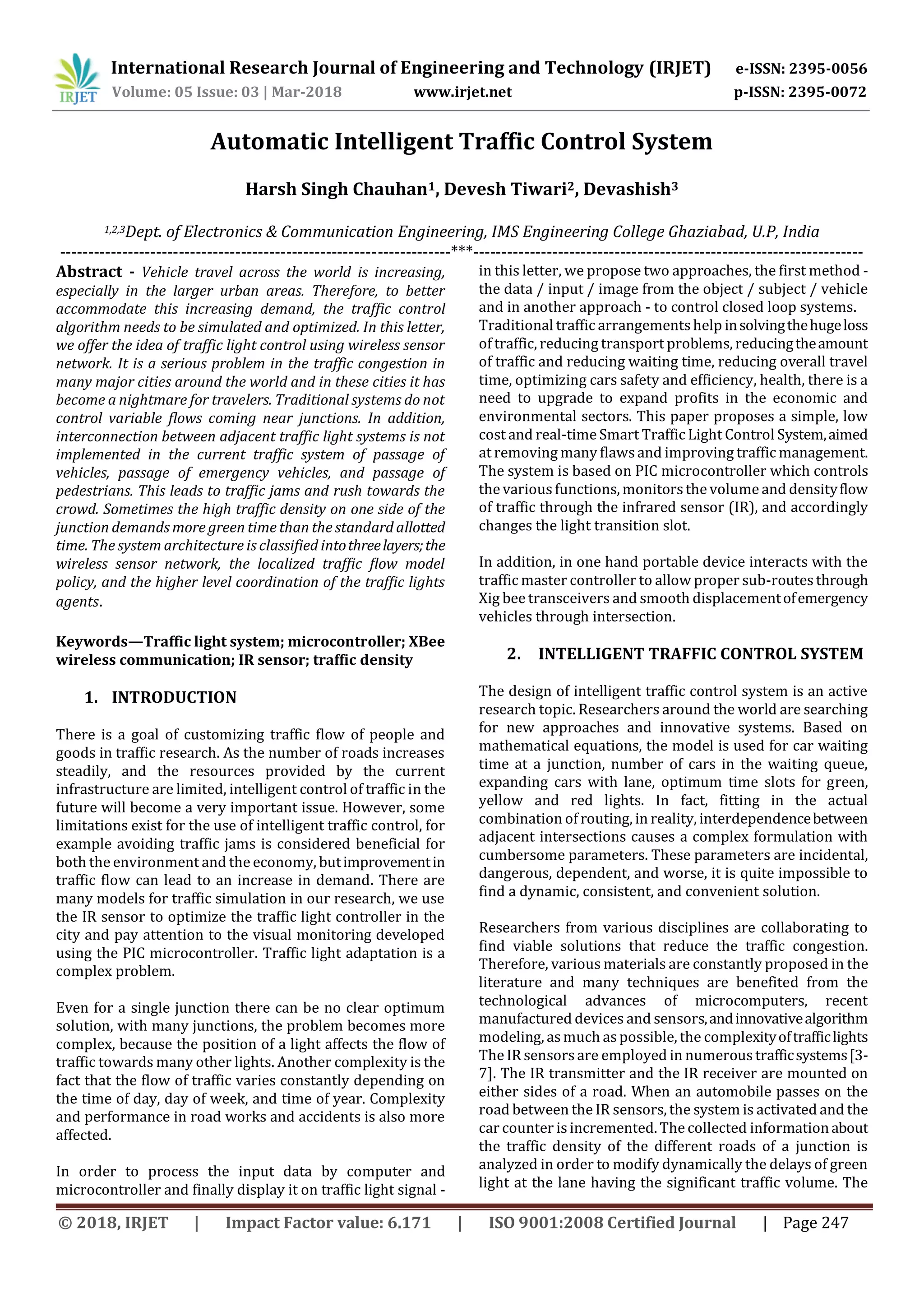 IRJET-utomatic Intelligent Traffic Control System | PDF
