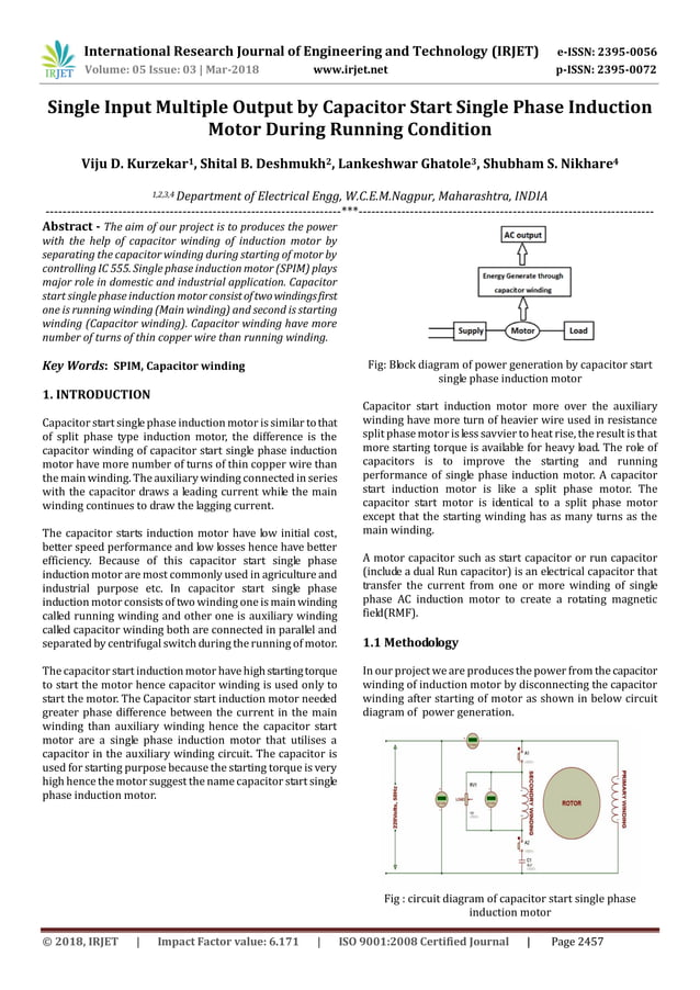 IRJET- Single Input Multiple Output by Capacitor Start Single Phase Induction Motor During ...