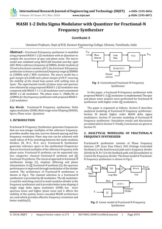 IRJET- MASH 1-2 Delta Sigma Modulator with Quantizer for Fractional-N Frequency Synthesizer ...