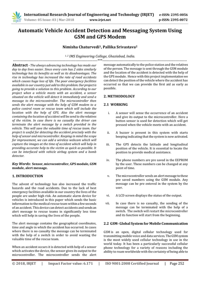 IRJET-Automatic Vehicle Accident Detection and Messaging System using ...