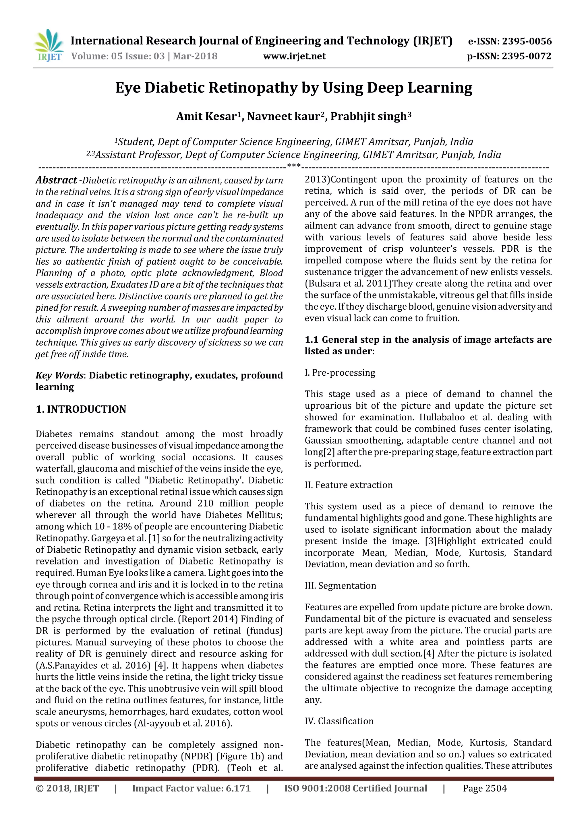 IRJET- Eye Diabetic Retinopathy by using Deep Learning | PDF