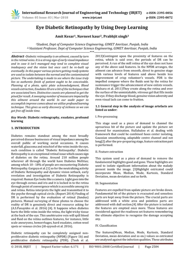 IRJET- Eye Diabetic Retinopathy by using Deep Learning | PDF