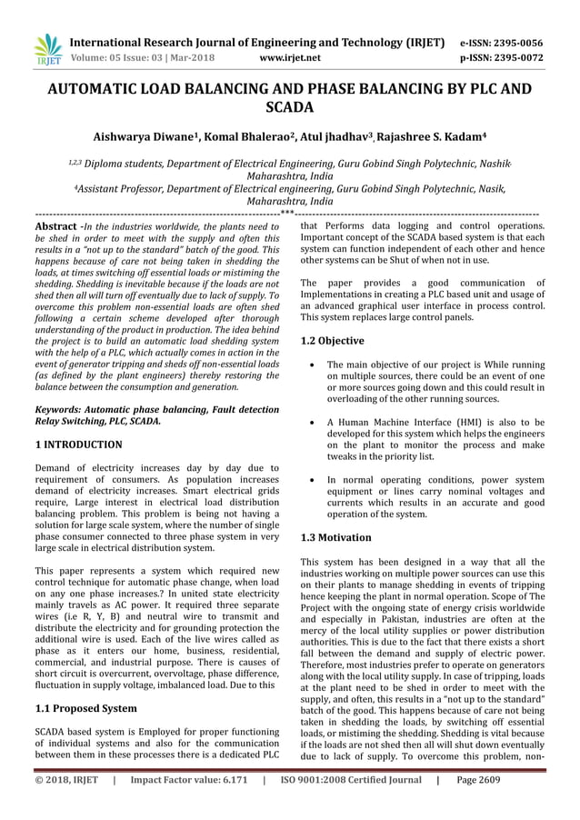 Irjet Automatic Load Balancing And Phase Balancing By Plc And Scada