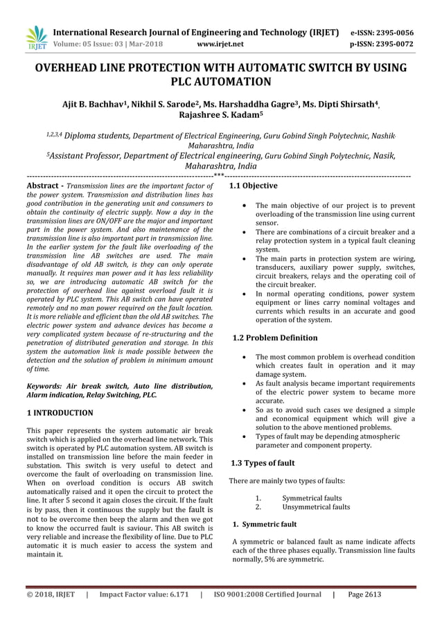 IRJET- Overhead Line Protection with Automatic Switch by using PLC Automation | PDF | Free Download