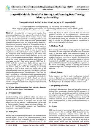 IRJET- Usage of Multiple Clouds for Storing and Securing Data through Identity-Based Key | PDF