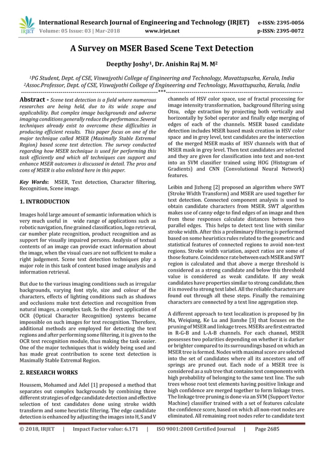 IRJET- A Survey on MSER Based Scene Text Detection | PDF