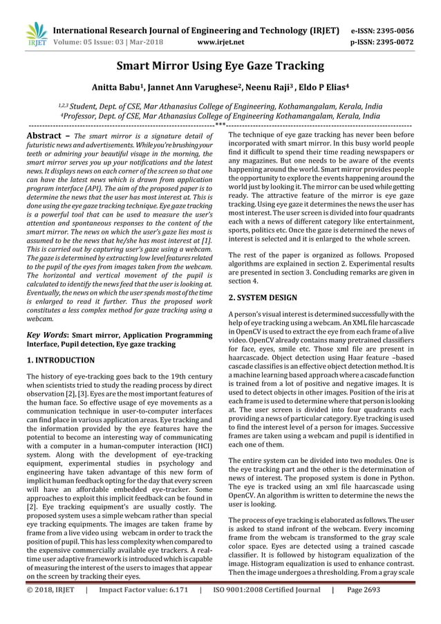 IRJET- Smart Mirror using Eye Gaze Tracking | PDF