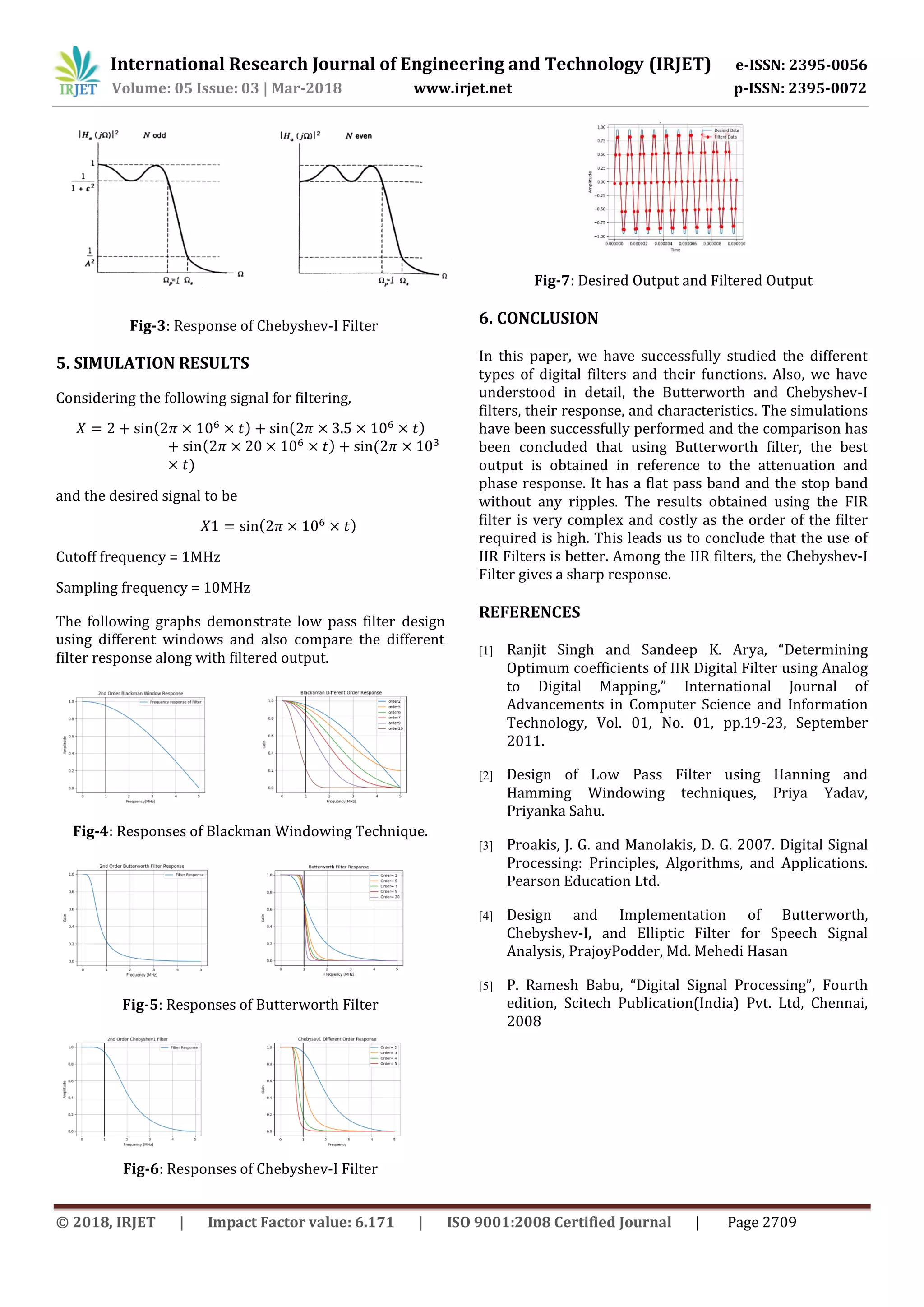 IRJET- Design and Implementation of Butterworth, Chebyshev-I Filters ... IRJET- Design and Implementation of Butterworth, Chebyshev-I Filters ...