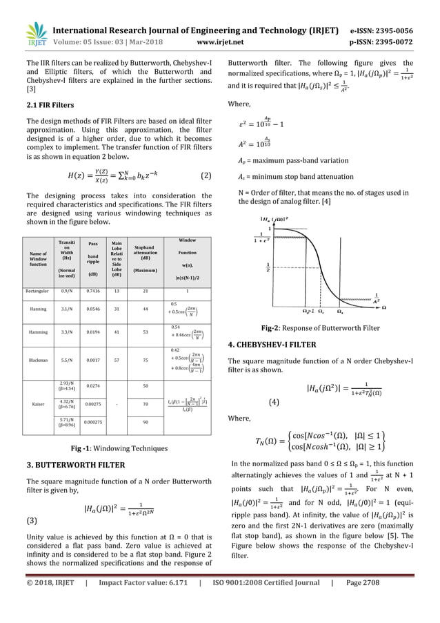 IRJET- Design and Implementation of Butterworth, Chebyshev-I Filters for Digital Signal Analysis ...