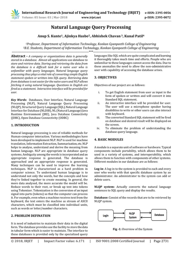 IRJET- Natural Language Query Processing | PDF