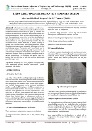 IRJET- Linux Based Speaking Medication Reminder System | PDF