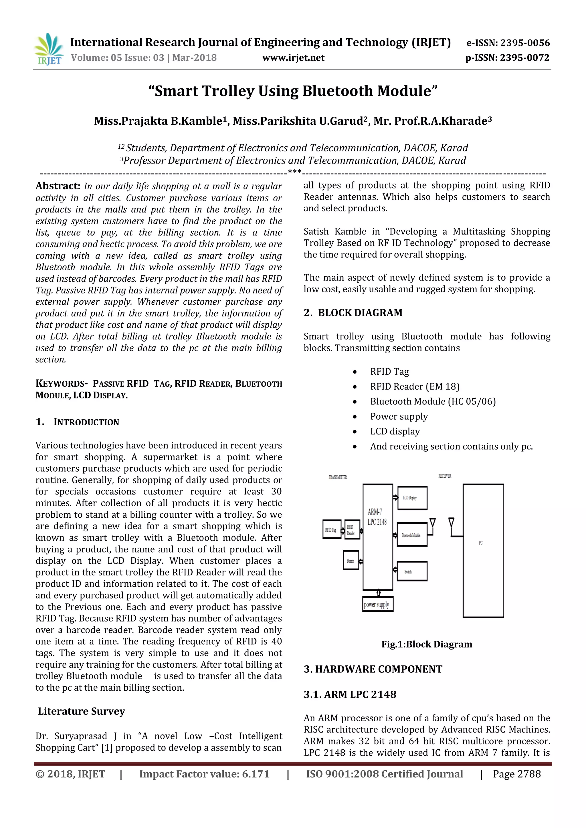 IRJET- Smart Trolley using Bluetooth Module | PDF