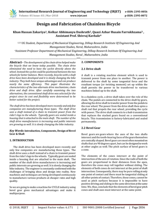 IRJET- Design and Fabrication of Chainless Bicycle | PDF | Cycling | Sports