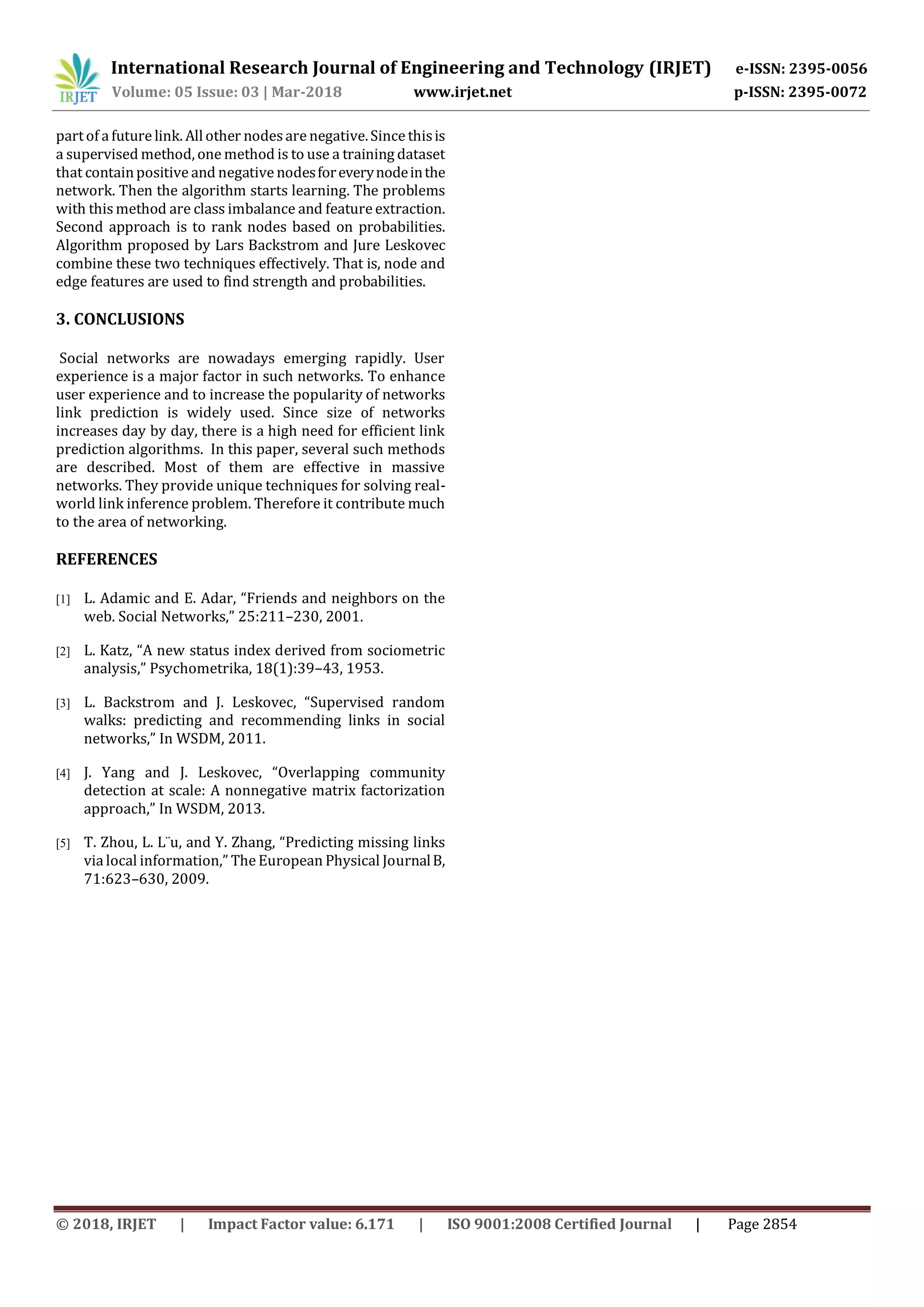 IRJET- A Survey on Link Prediction Techniques | PDF | Social Networking ...