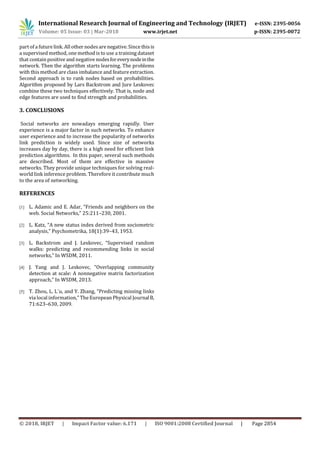 IRJET- A Survey on Link Prediction Techniques | PDF | Social Networking | Internet