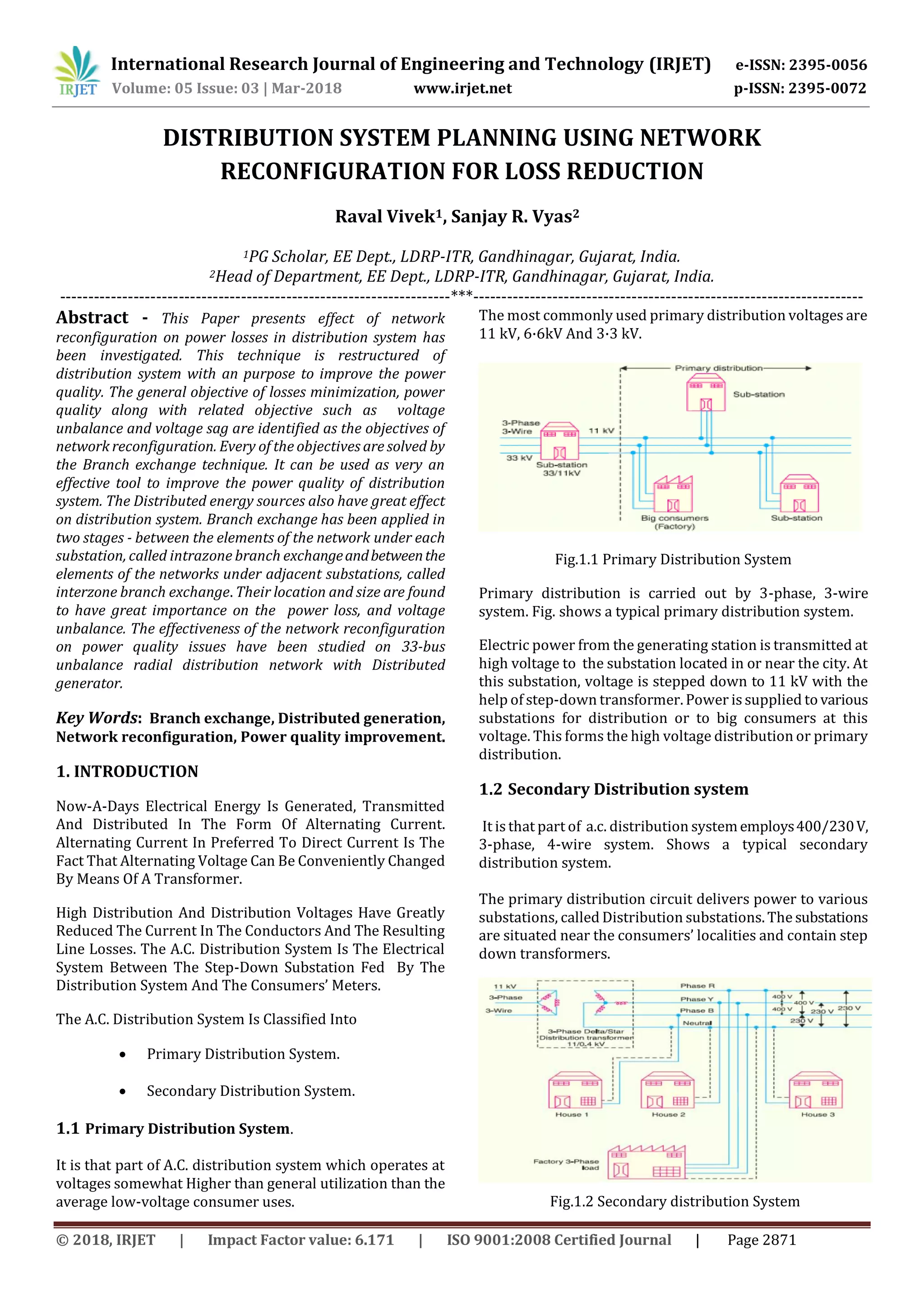 IRJET- Distribution System Planning using Network Reconfiguration for Loss Reduction | PDF