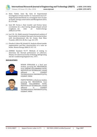 IRJET- CFD based Performance Analysis of a Roughened Solar Air Heater ...