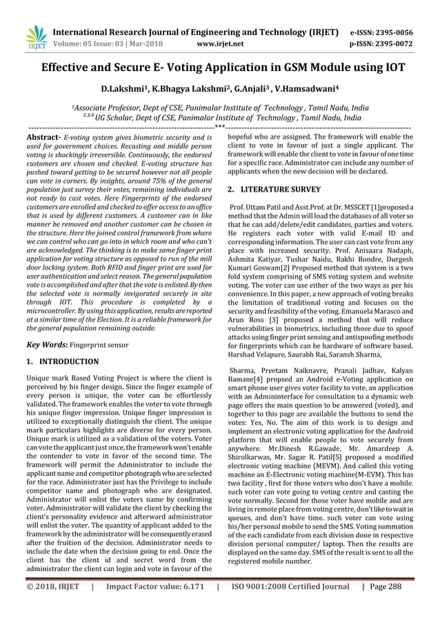 IRJET-Effective and Secure E- Voting Application in GSM Module using IOT | PDF