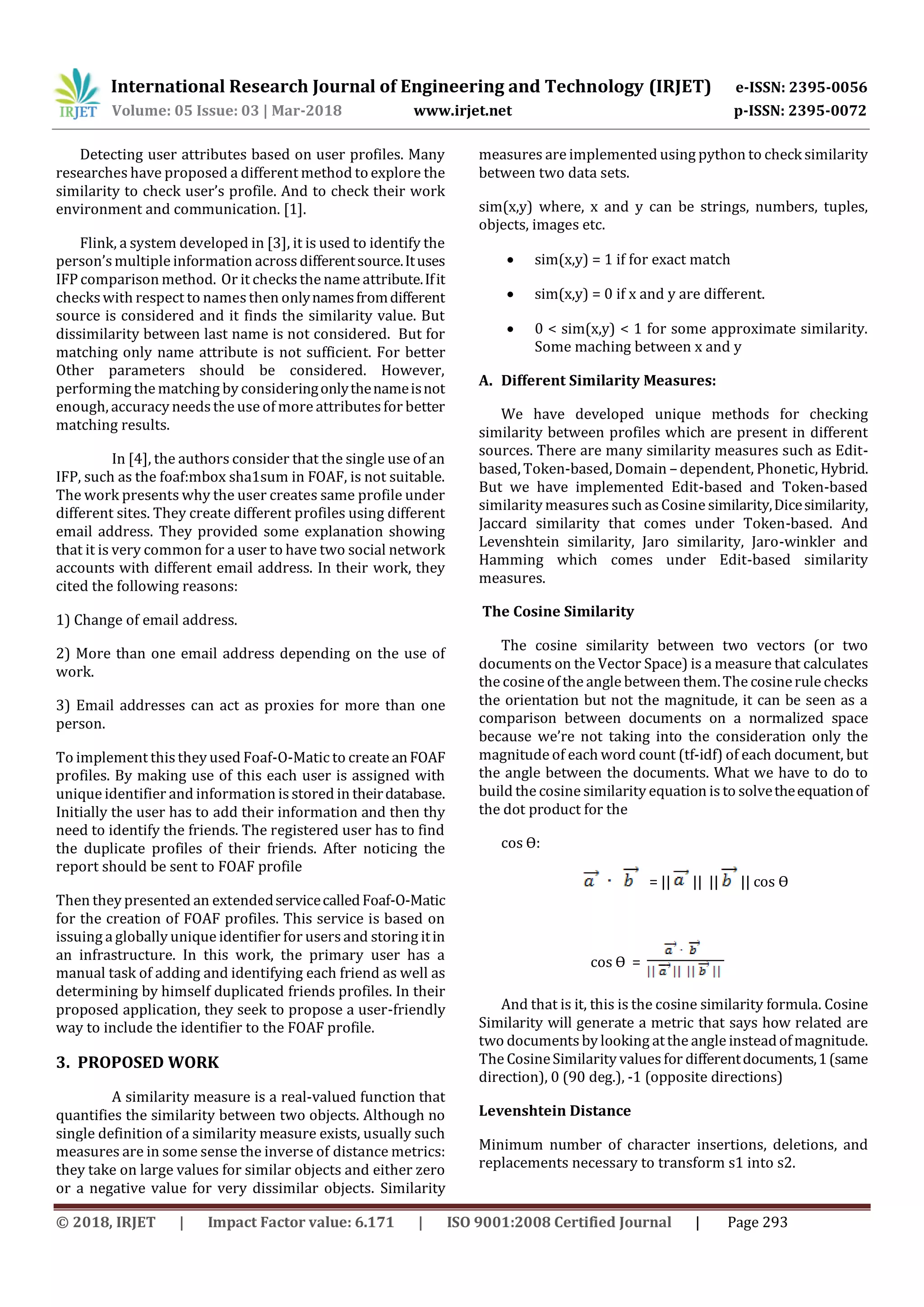 IRJET- Python Based Machine Learning for Profile Matching | PDF | Social Networking | Internet