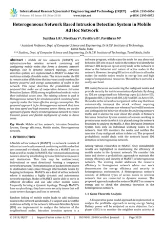 IRJET- Heterogeneous Network Based Intrusion Detection System in Mobile Ad Hoc Network | PDF