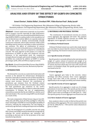 IRJET- Analysis and Study of the Effect of GGBFS on Concrete Structures | PDF