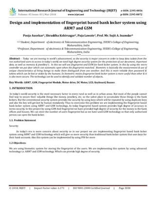 IRJET- Design and Implementation of Fingerprint based Bank Locker System using ARM7 and GSM | PDF